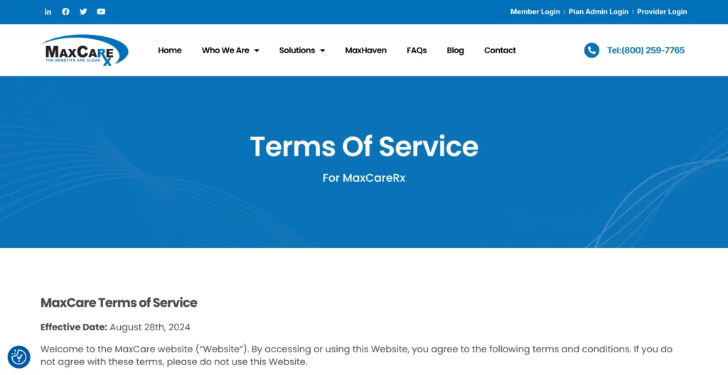 Terms Of Service - MaxCare RX